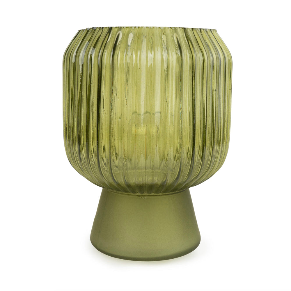 Green Ribbed Glass LED Lamp – Red Lobster Gallery